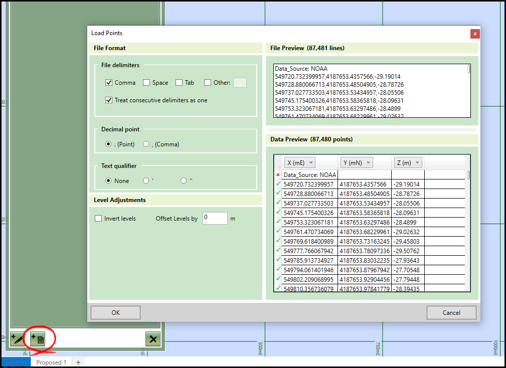 Existing Defined with Points, Contour Lines and Break-Lines